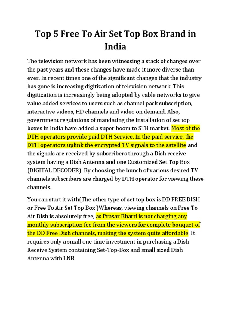 Top 5 Free To Air Set Top Boxes in India | PDF | Satellite Television ...