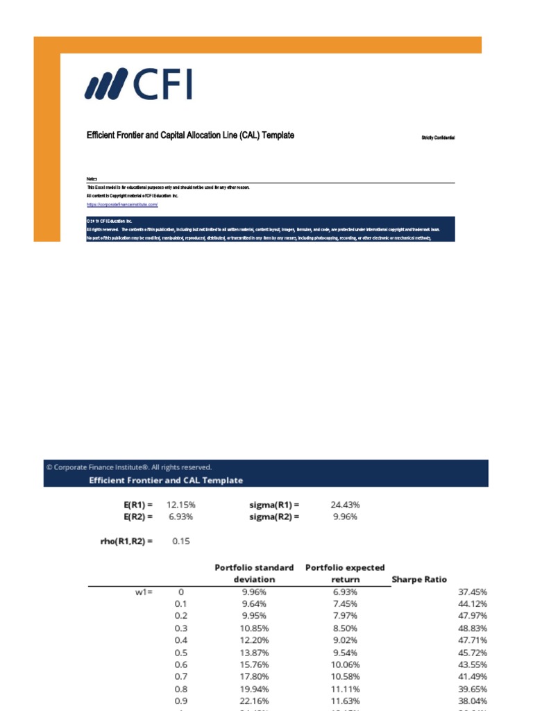 Efficient Frontier and Capital Allocation Line (CAL) Template ...