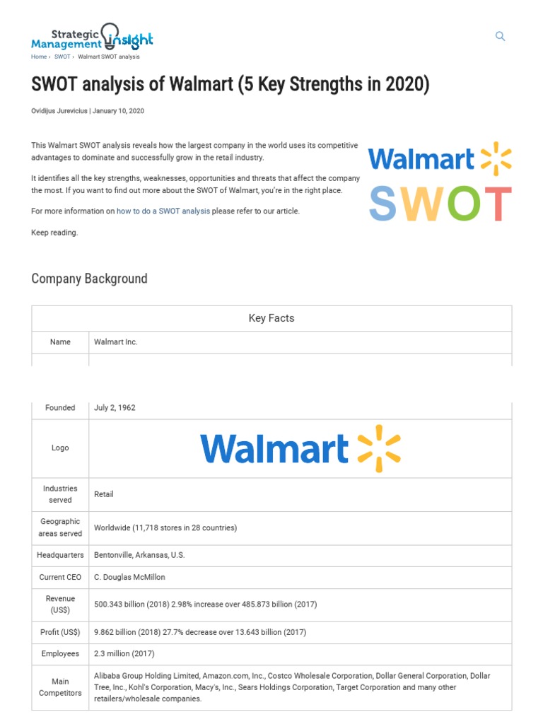 Walmart SWOT Analysis (5 Key Strengths in 2020) - SM Insight | PDF | Walmart | Swot Analysis