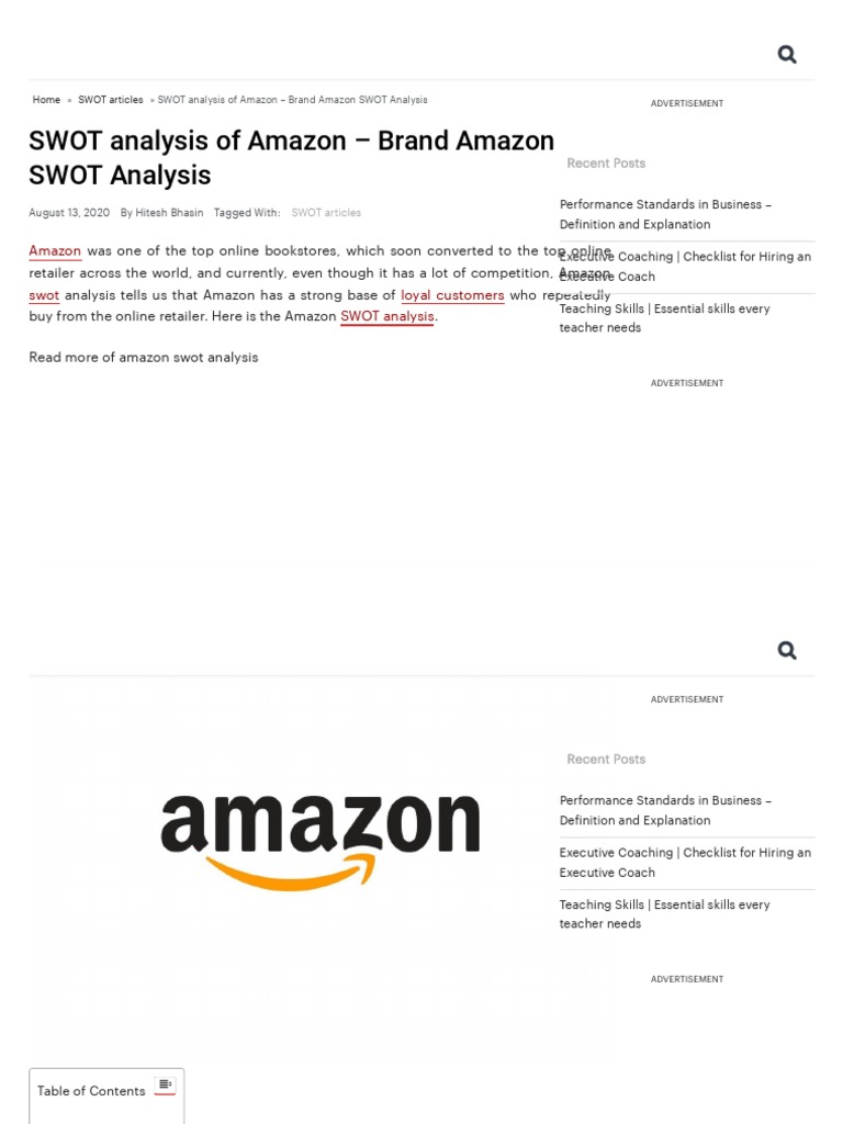 SWOT Analysis of Amazon - Brand Amazon SWOT Analysis | PDF | E Commerce ...