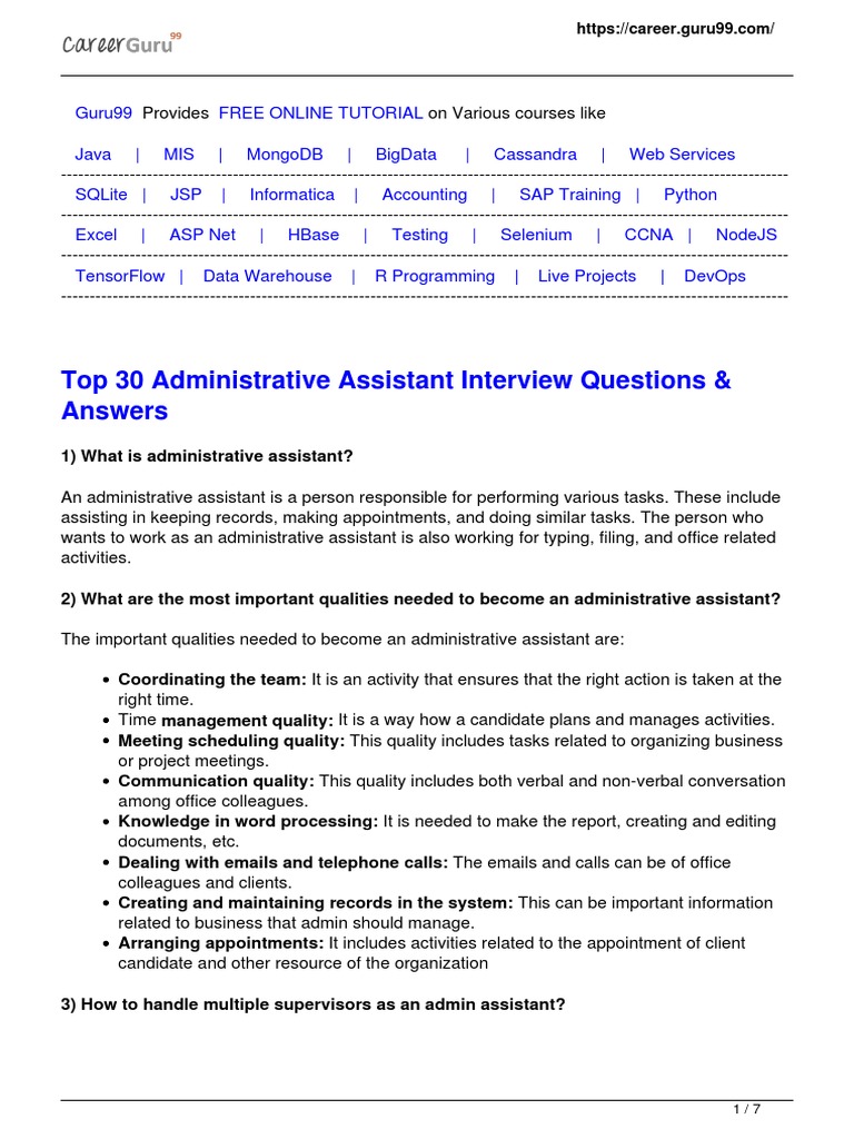 Administrative Assistant Interview Questions | Download Free PDF ...