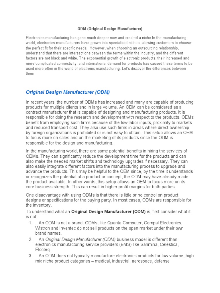 Understanding the Role and Benefits of Original Design Manufacturers ...