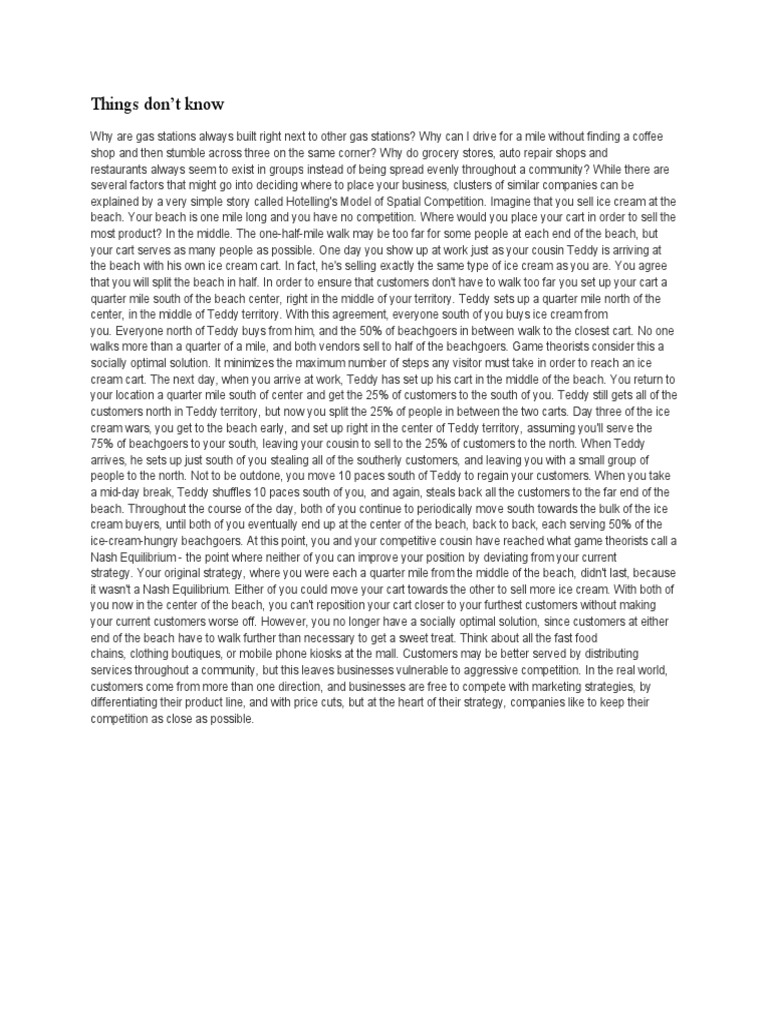 How Hotelling's Model of Spatial Competition Explains the Clustering of ...