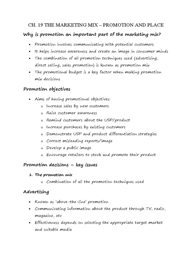 Ch.19 The Marketing Mix - Place and Promotion | PDF | Promotion ...
