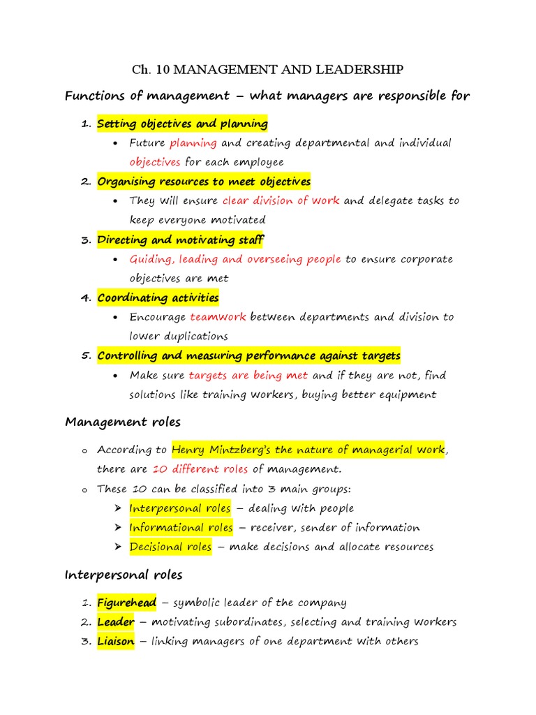 Ch.10 Management and Leadership | PDF | Leadership | Leadership