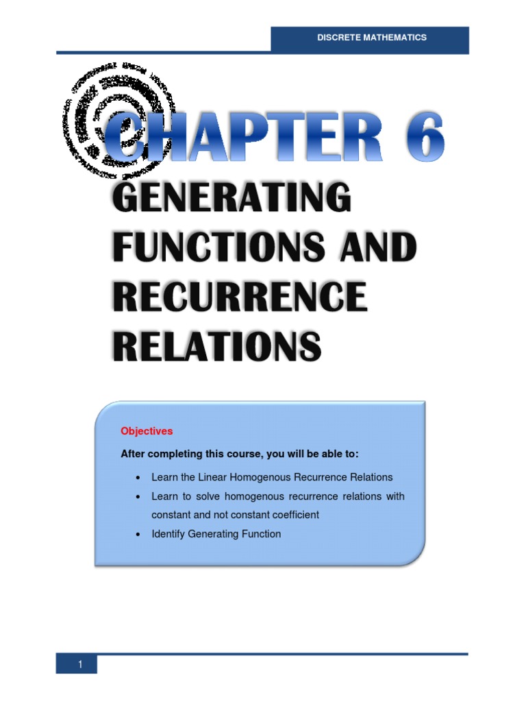 Chapter 6 Generating Functions And Recurrence Relations Pdf Recurrence Relation Function