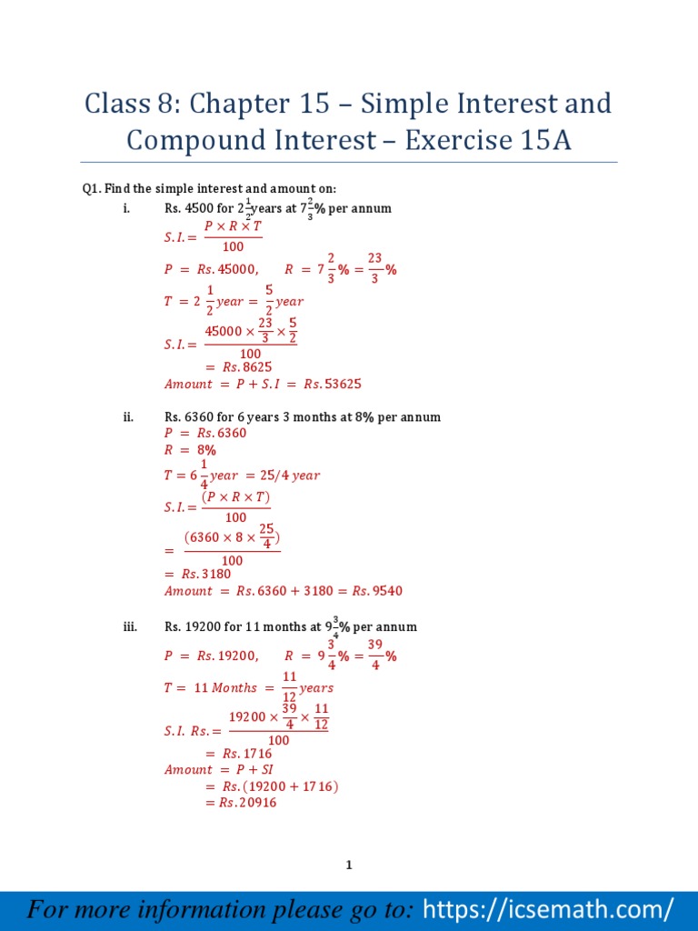 Class 8 Simple and Compound Interest Worksheet | PDF | Balance Sheet ...
