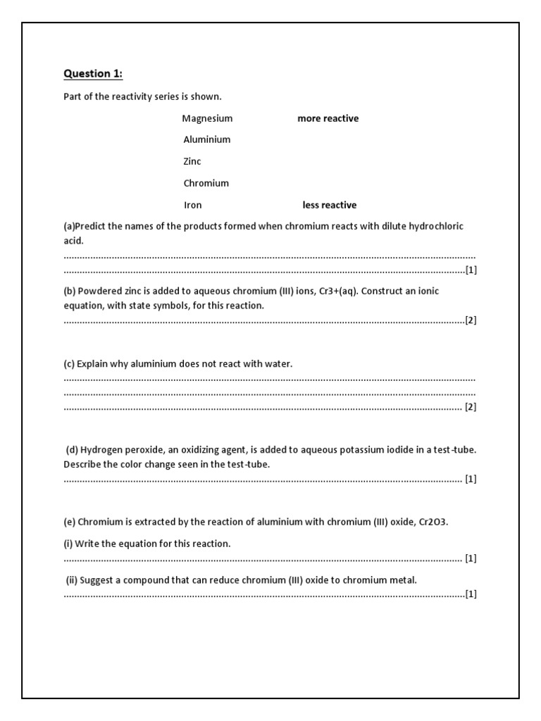 Chemistry Metals Worksheet | Download Free PDF | Oxide | Metals