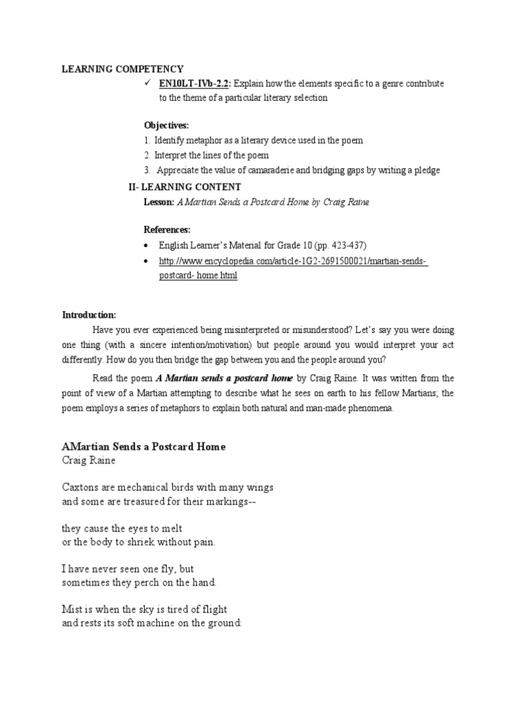 Analyzing Raine's Martian Poem | PDF
