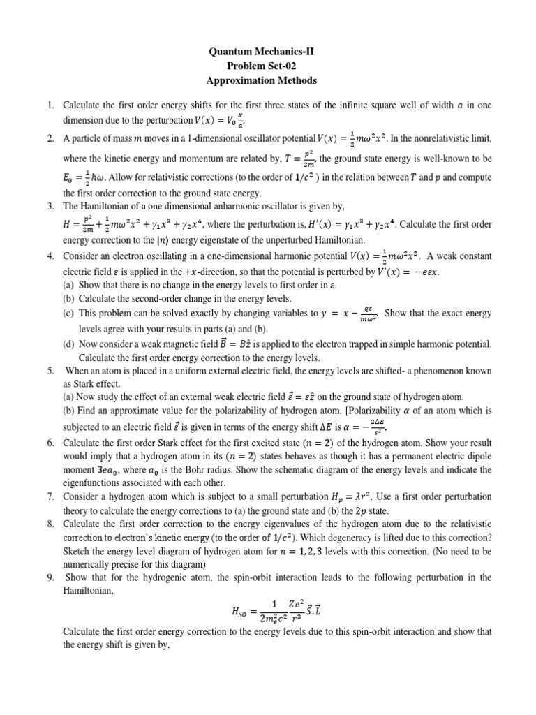 Quantum Mechanics-II Problem Set-02 Approximation Methods | PDF ...