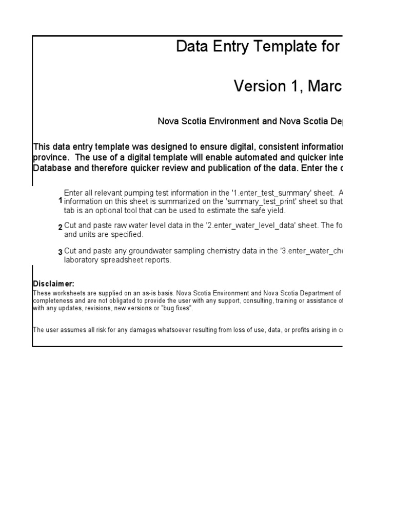 Groundwater Pumping Test Data Tool and Form | PDF | Aquifer ...