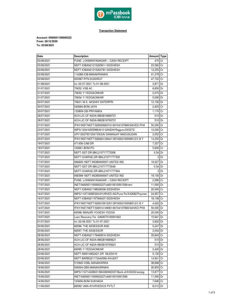 346 Idbi Statement | PDF