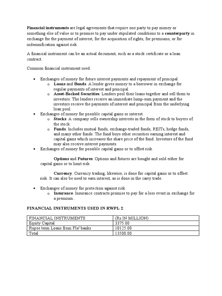 Overview of Financial Instruments | PDF | Stocks | Interest