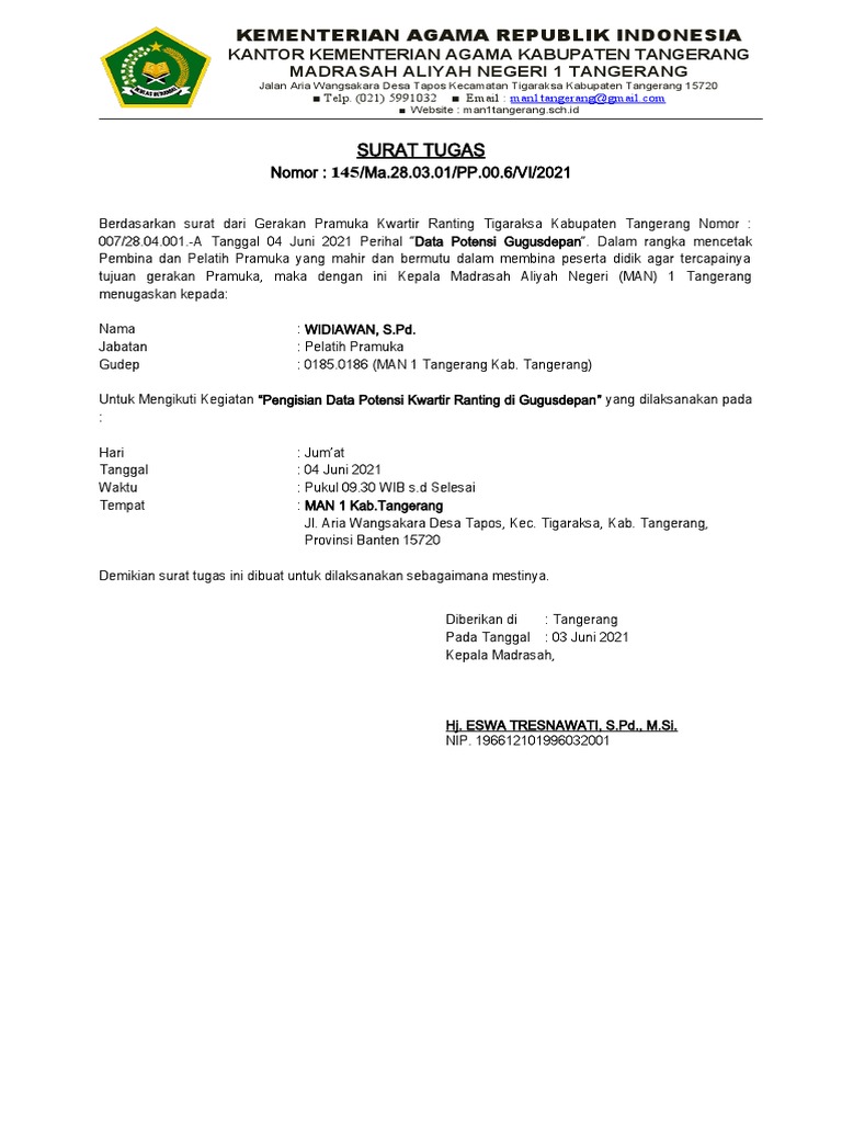 Surat Tugas Pramuka MAN 1 Tangerang | PDF