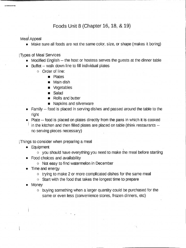 Foods Unit 8 Study Guide | PDF