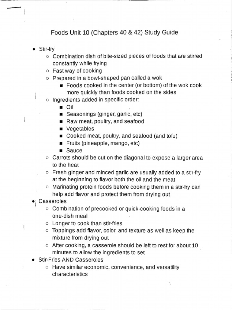 Foods Unit 10 Study Guide Pdf
