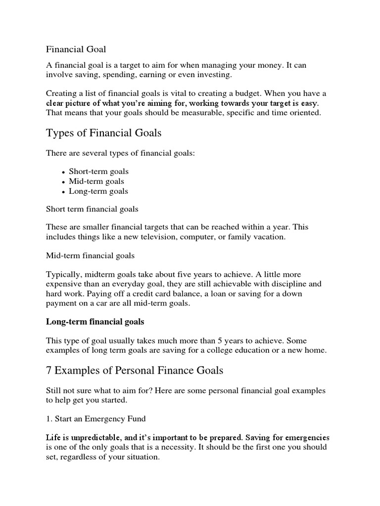 Setting Financial Goals: Examples of Short-Term, Mid-Term and Long-Term ...