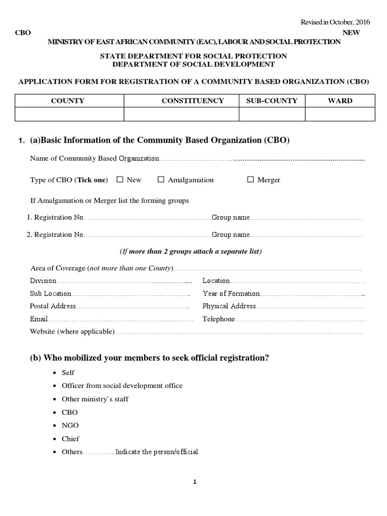 CBO Registration Requirements in Kenya | PDF | Government