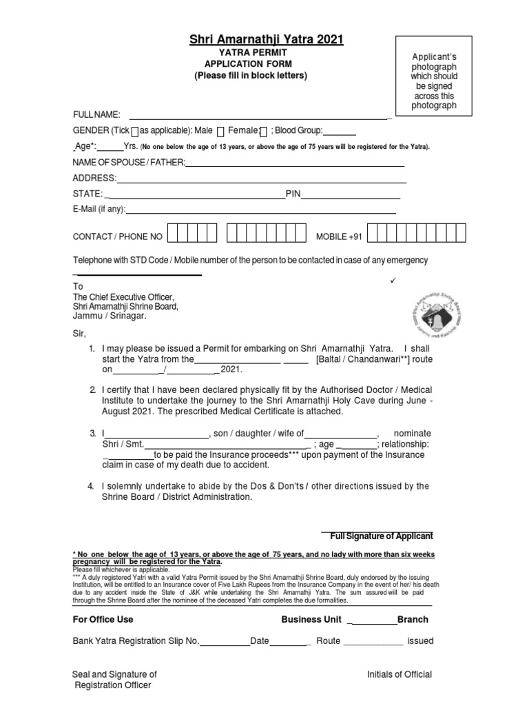 Application Form and CHC Form For Yatra 2021 | PDF | Health Sciences ...