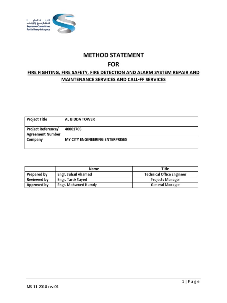 Method Statement Final | PDF | Firefighting | Safety