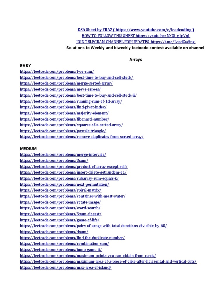 Leetcode Dsa Sheet By Fraz Pdf Information Retrieval Applied Mathematics 4345