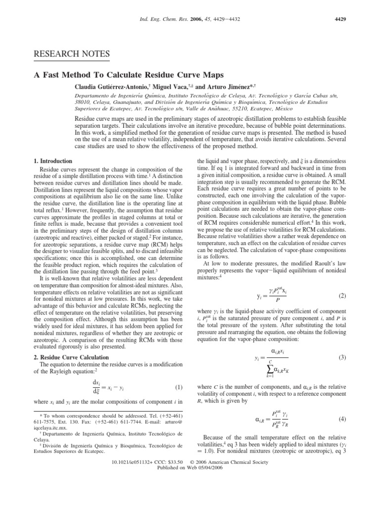 A Fast Method To Calculate Residue Curve Maps | PDF | Distillation ...