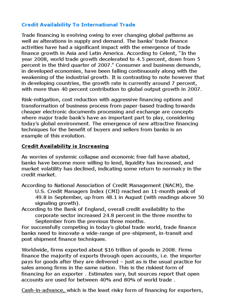 Credit Availability To International Trade | PDF | Letter Of Credit ...