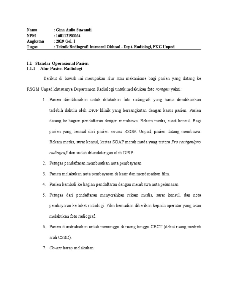 GINA AULIA SUWANDI - 160112190064 - Teknik Radiografi Intraoral Oklusal | PDF