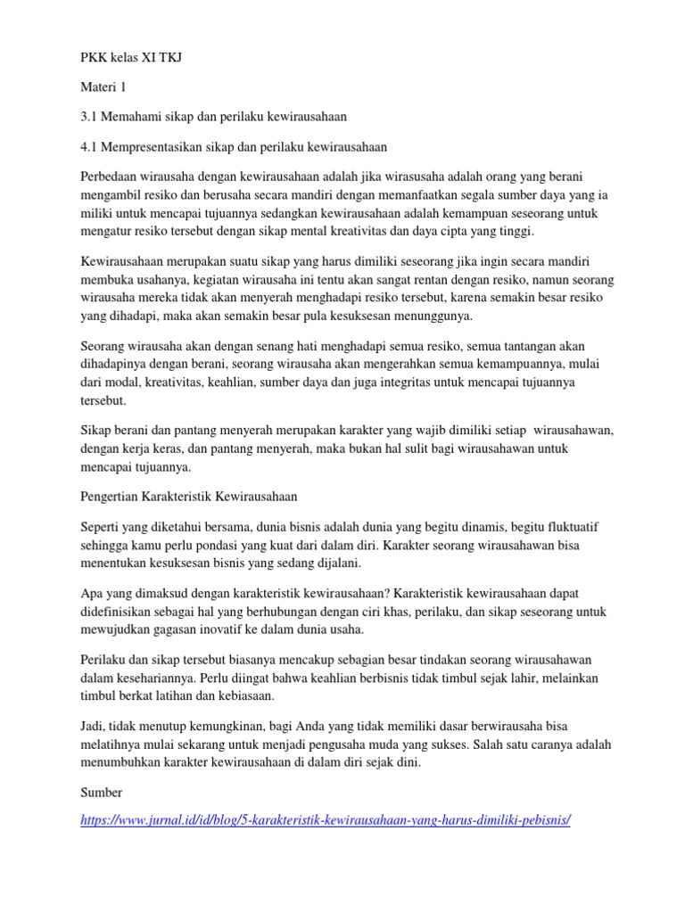 Materi 1 PKK Kelas XI TKJ | PDF
