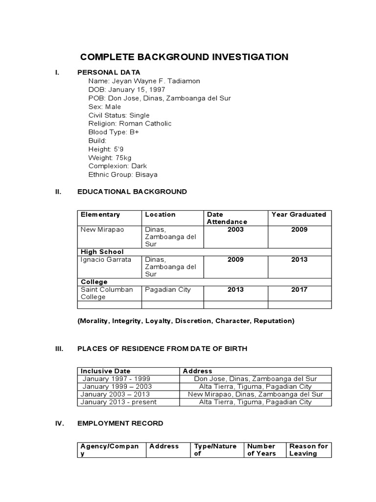 Complete Background Investigation | Download Free PDF | Social ...