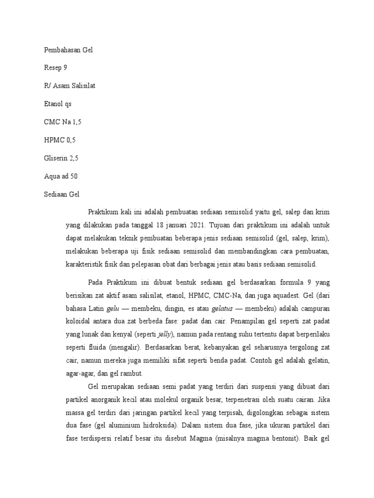 Metode Pembuatan Gel Farmasi | PDF
