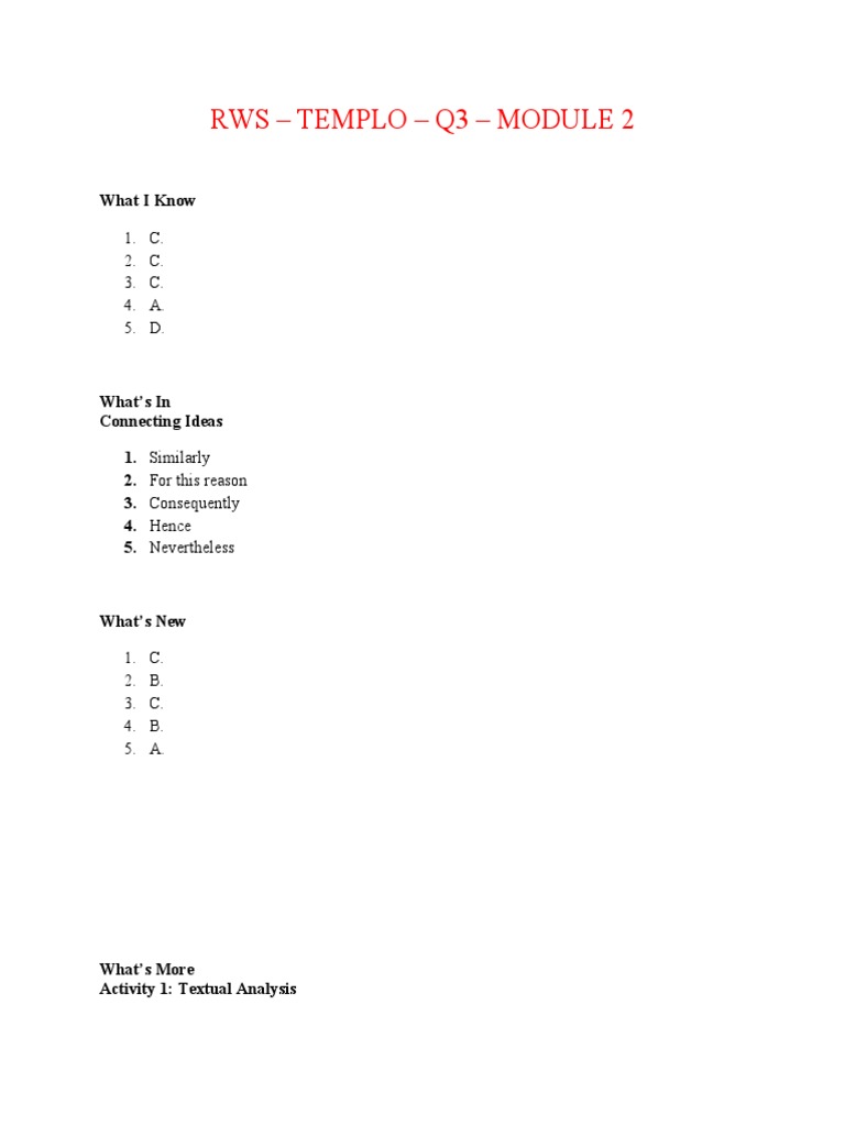 RWS Module 2 Answer Key Class Notes | PDF