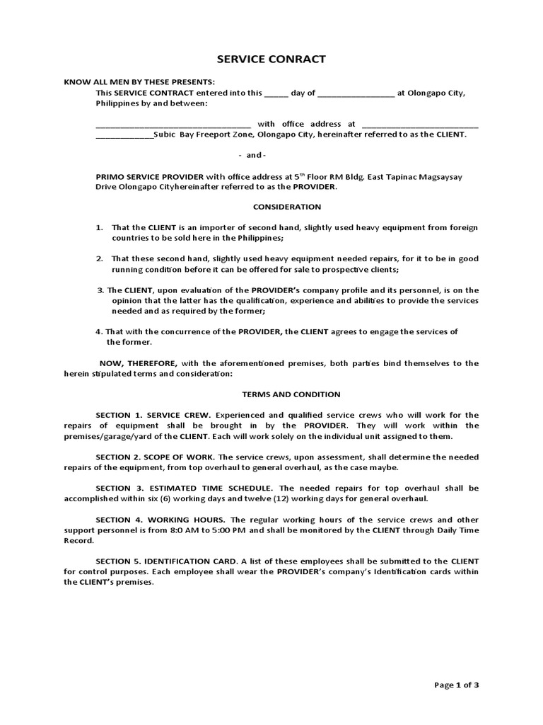 Service Contract | PDF | Business