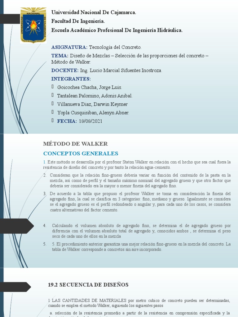Diseño de Mezclas - Método de Walker - F | PDF | Hormigón | Cemento