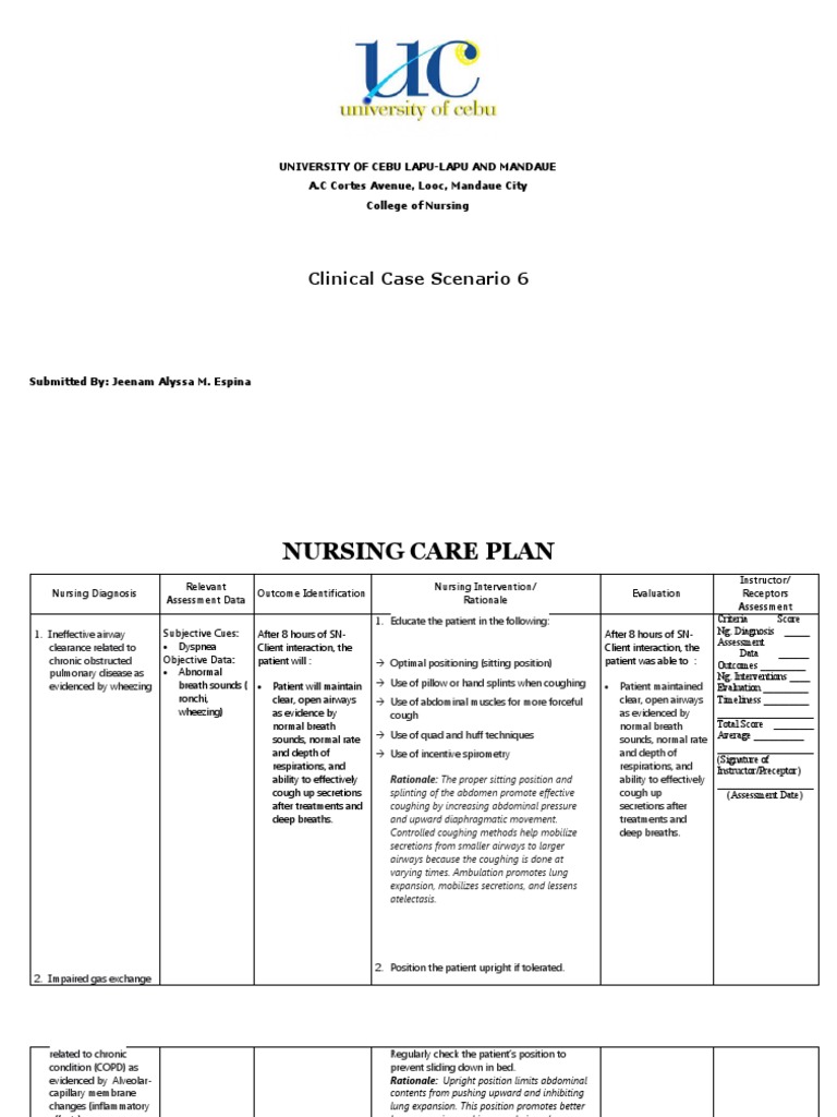 Clinical Case Scenario 6: Nursing Care Plan and Pharmacologic Nursing ...