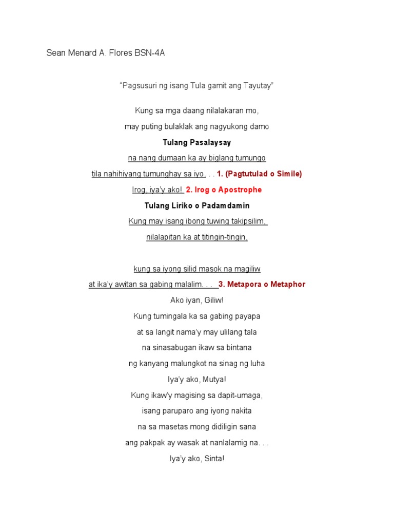 "Pagsusuri NG Isang Tula Gamit Ang Tayutay". | PDF