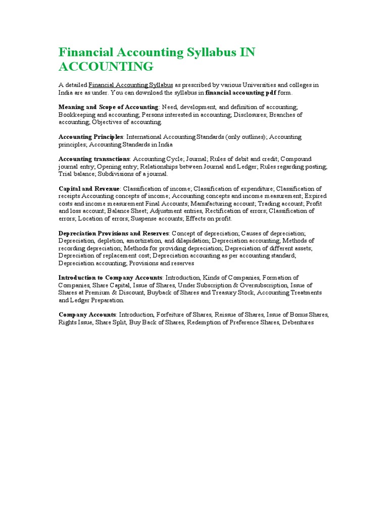 Financial Accounting Syllabus Overview | PDF