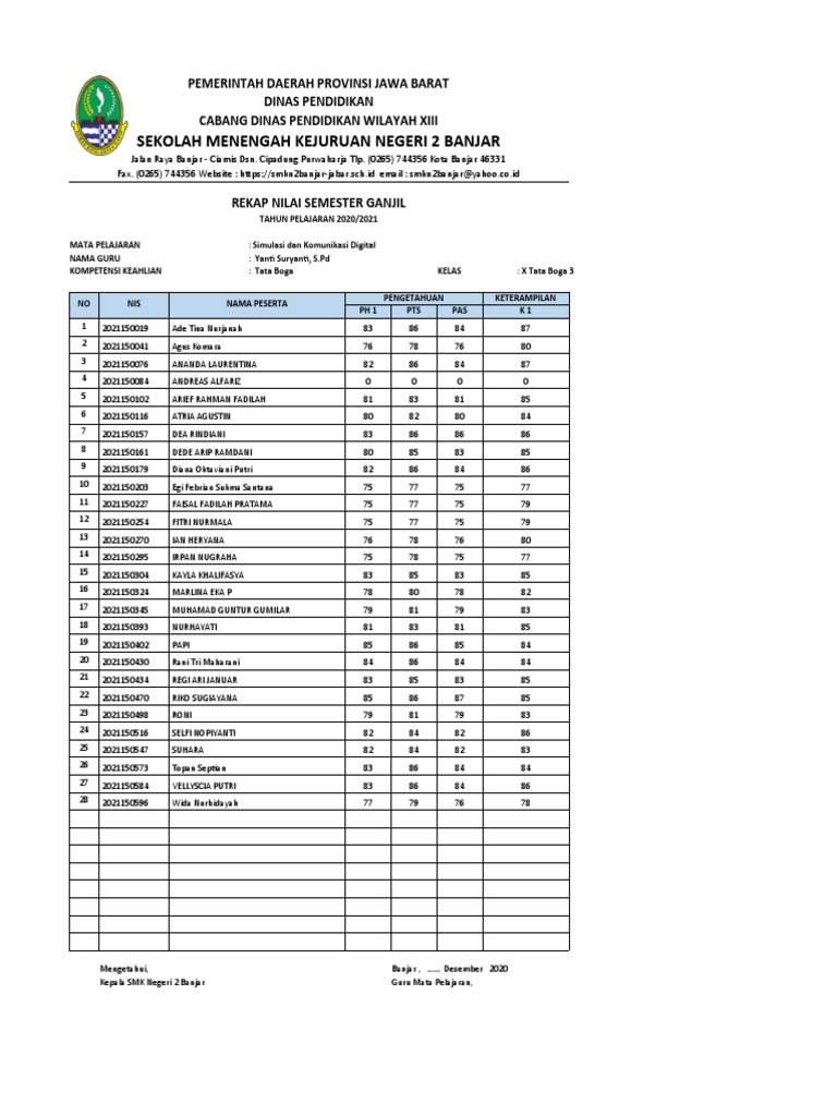 Format Nilai Ganjil | PDF