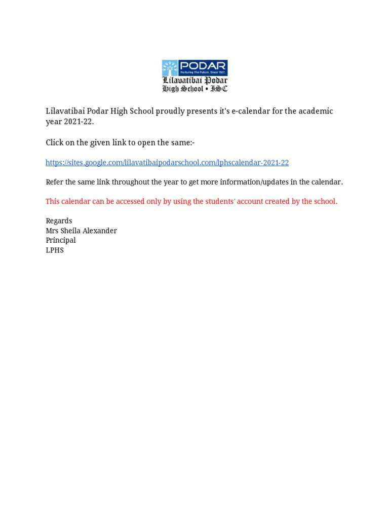 MSG - 30 - 25177 - E-Calendar For The Academic Year 2021-22 | PDF