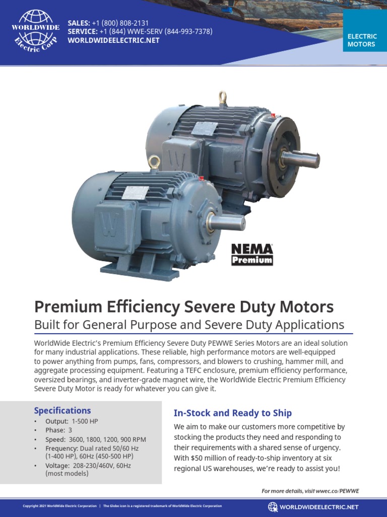 Premium Efficiency Severe Duty Motor Brochure | PDF | Horsepower ...