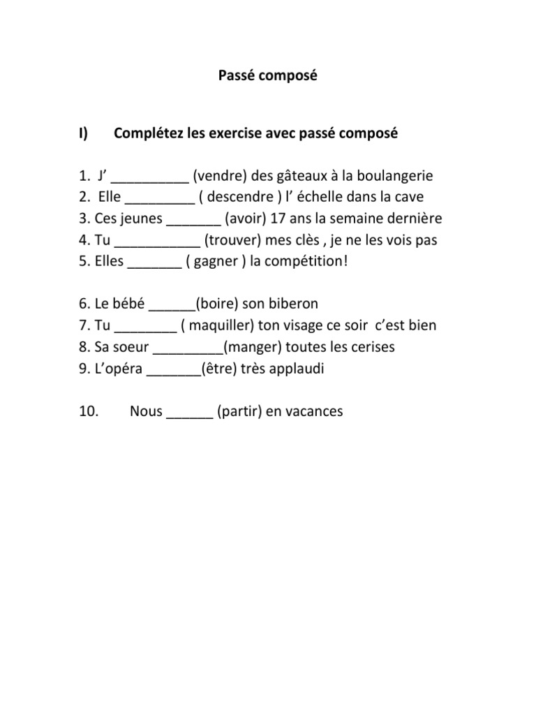 Exercices sur le passé composé | PDF