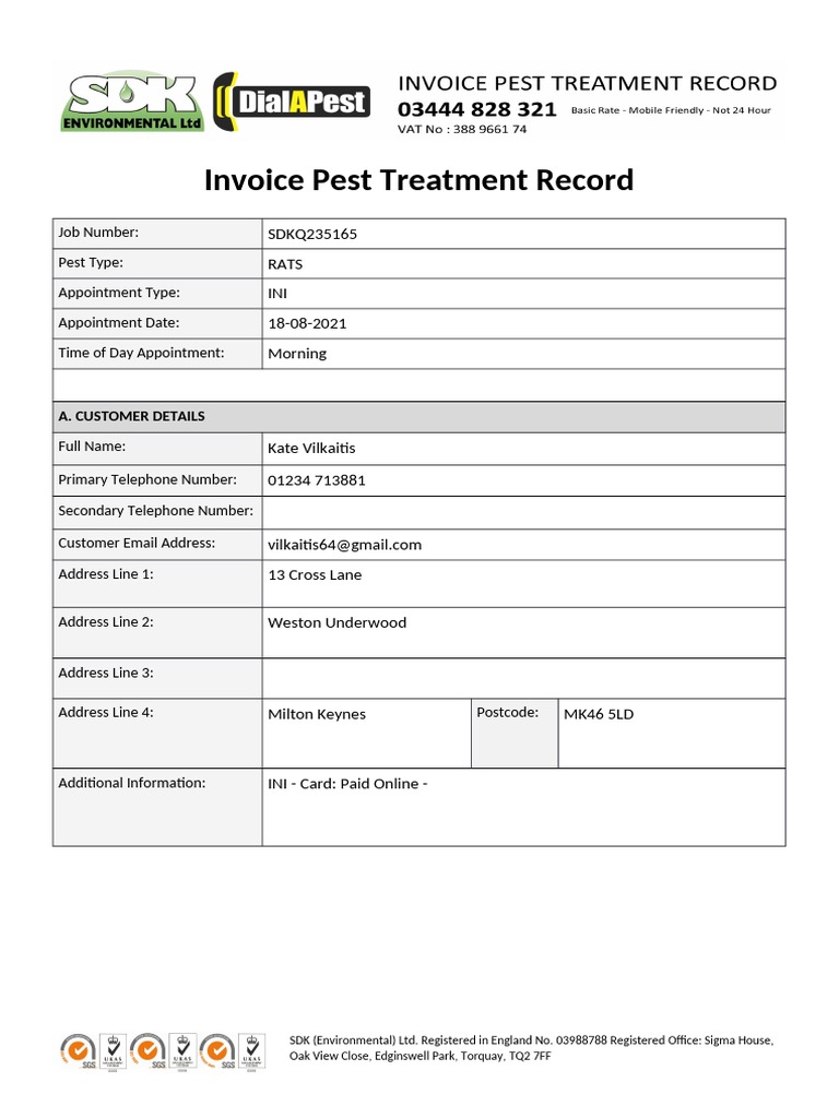 Technician Pest Sheet 984240 | PDF | Rodent | Pest Control