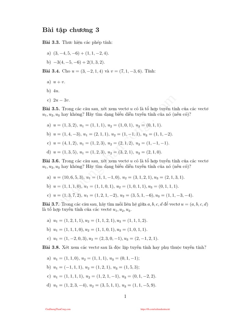 Dai So Dai Cuong Dsb1 Chuong 3 Khong Gian Vecto Bai Tap (Cuuduongthancong - Com) | PDF