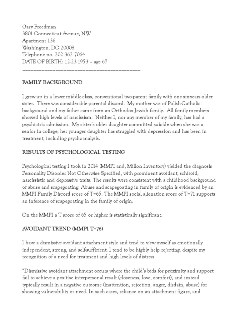 Psychological Profile - Outline of Character Pathology | PDF ...