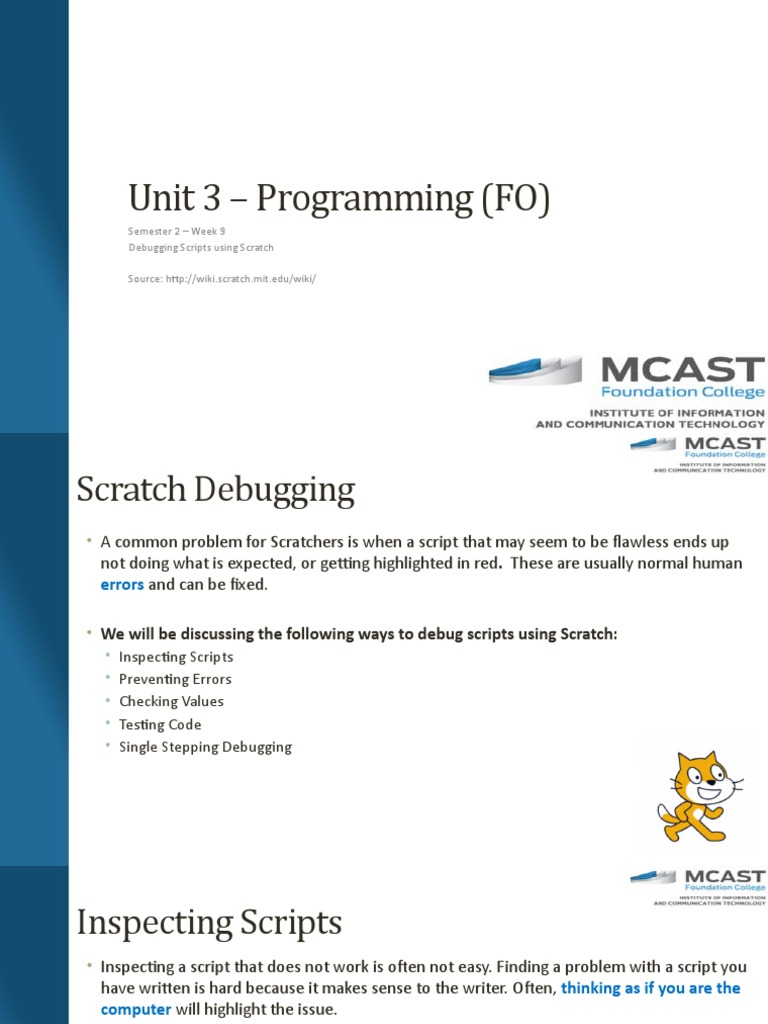 PGFO Week 9 - Debugging in Scratch | PDF | Boolean Data Type | Debugging