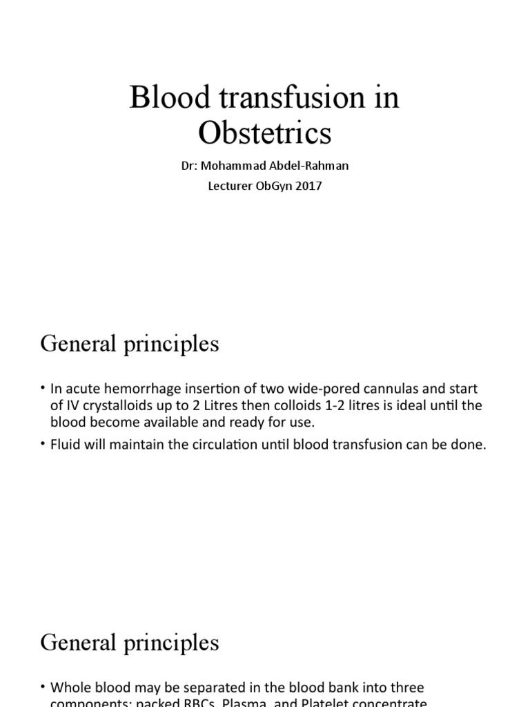 Blood Transfusion Guidelines in Obstetrics | PDF | Blood Plasma | Platelet