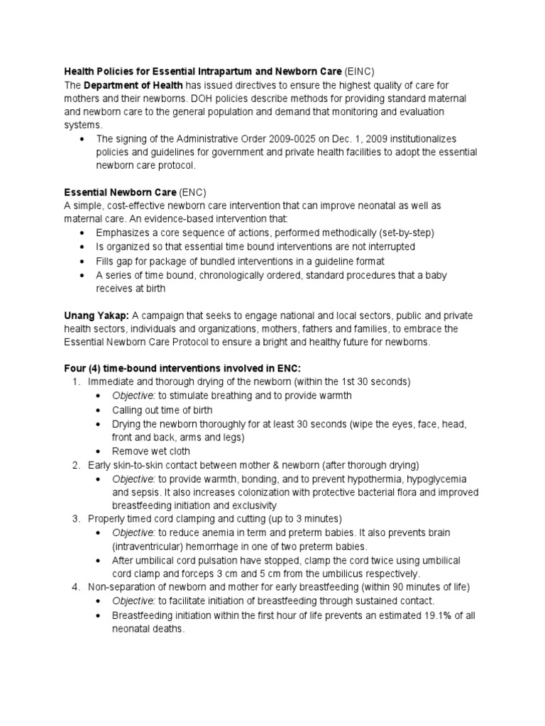 Health Policies For Essential Intrapartum and Newborn Care | PDF ...