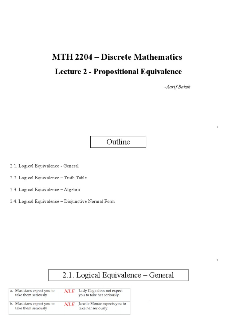 Lecture 2 - Propositional Equivalence | PDF