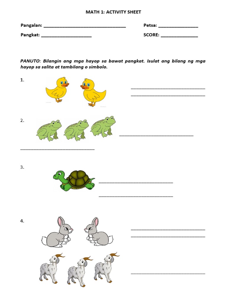 Grade 1 Math Activity Sheets Q1 Week 1 | PDF