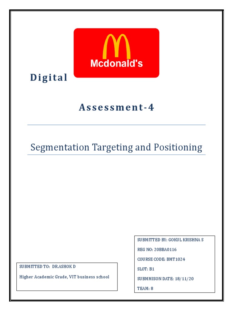 Digital Assessment-4: Segmentation Targeting and Positioning | PDF ...